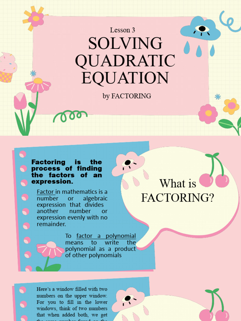 Solving Quadratic Equation by Factoring | PDF | Factorization ...