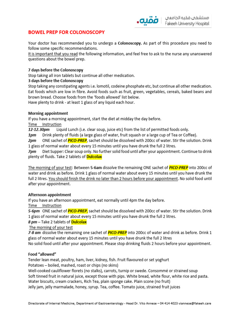 PICOPREP + DULCOLAX - DR. VITO | PDF | Colonoscopy | Fruit Preserves