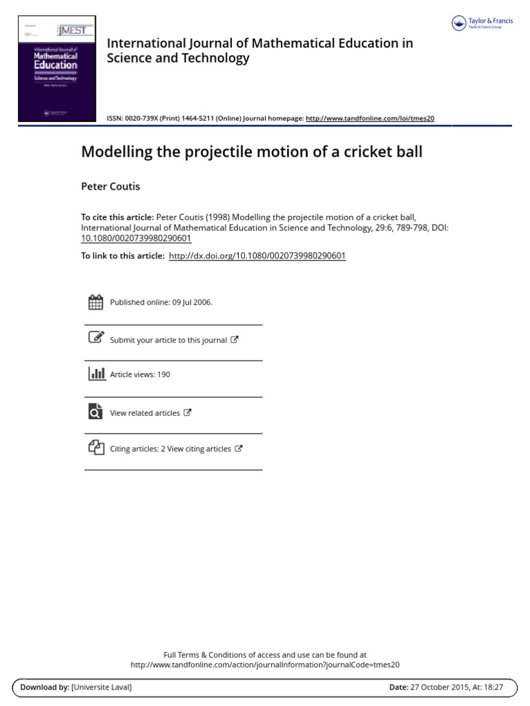 Modelling The Projectile Motion of A Cricket Ball | Download Free PDF ...