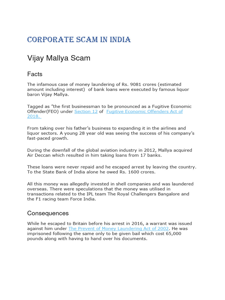 Corporate Scam in India Kingfisher | PDF | Extradition | Public Law