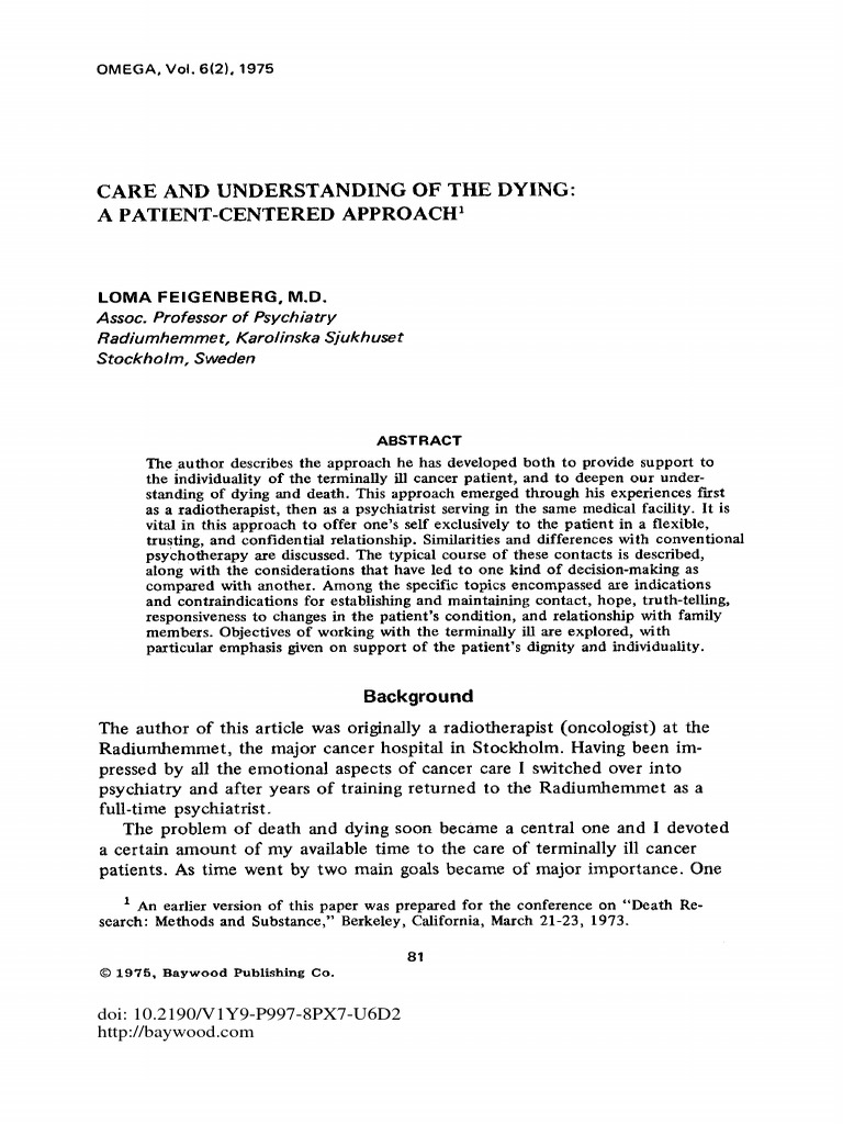 Care and Understandigns of The Dying - A Patient Centered Approach - L ...