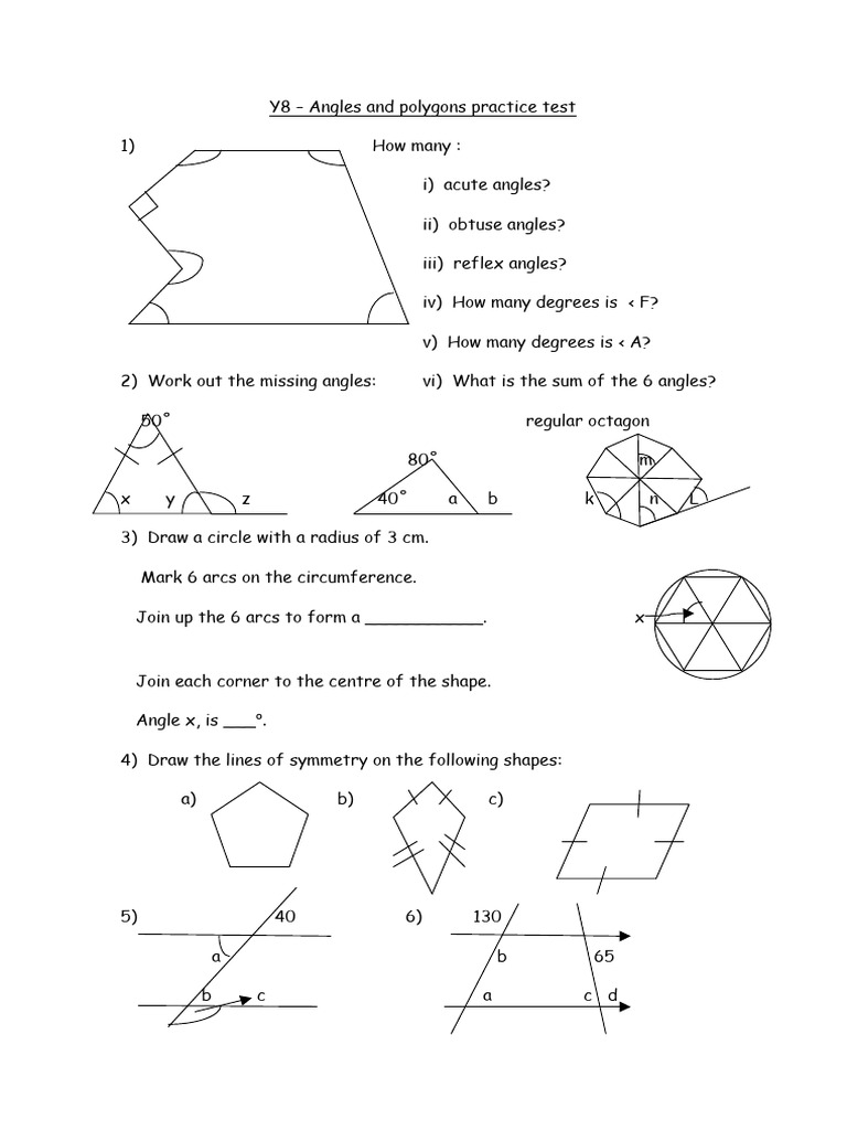 Y8 - Angles and Polygons Practice Test - 1 | PDF