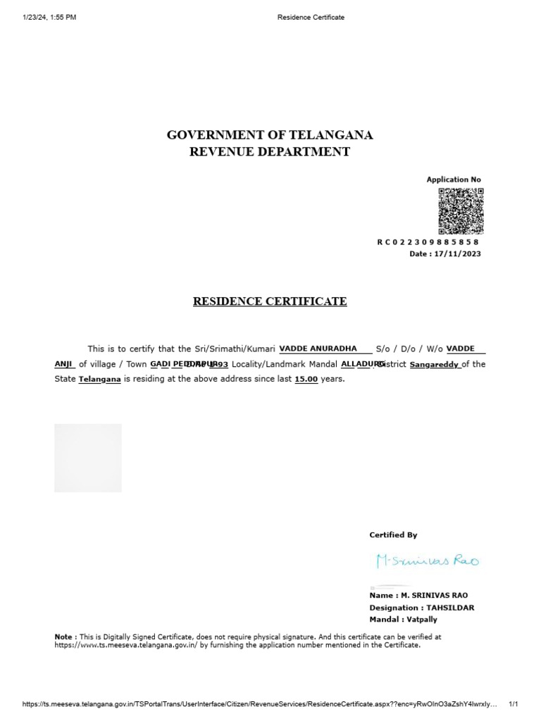 Residence Certificate | PDF