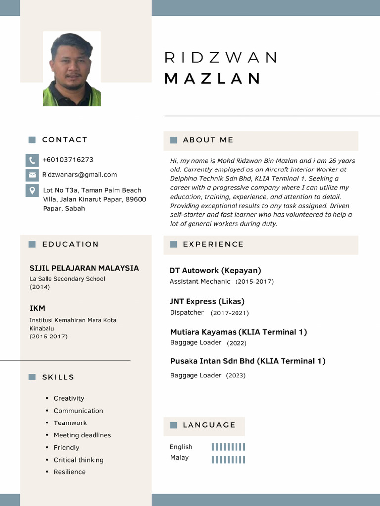 Mohd Ridzwan Bin Mazlan CV Resume | PDF