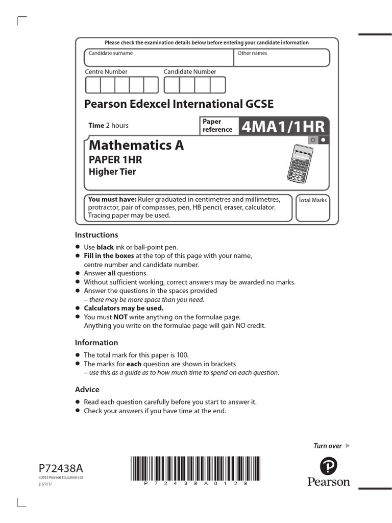 03a Igcse Maths 4ma1 1hr January 2023 Examination Paper Pdf Pdf Area Mathematics