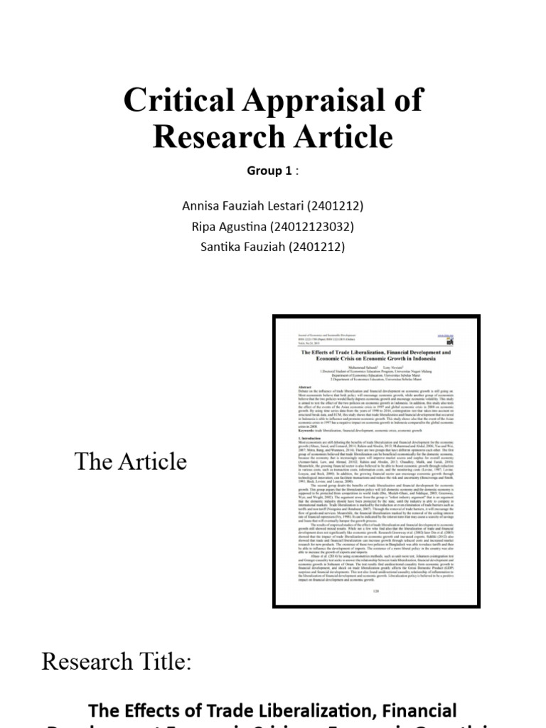 Critical Appraisal of Research Article | PDF | Methodology | Free Trade