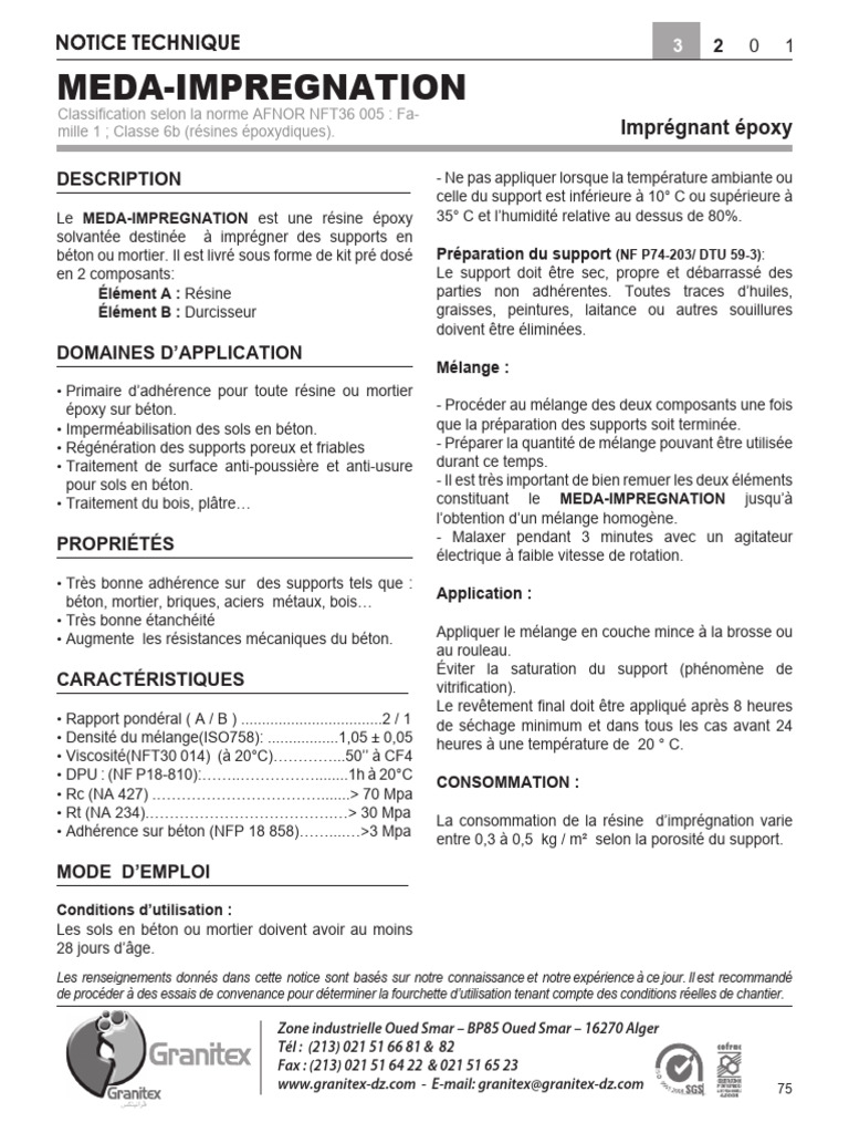 Résine Époxy MEDA-IMPREGNATION : Guide d'Utilisation | PDF | Béton | Époxy