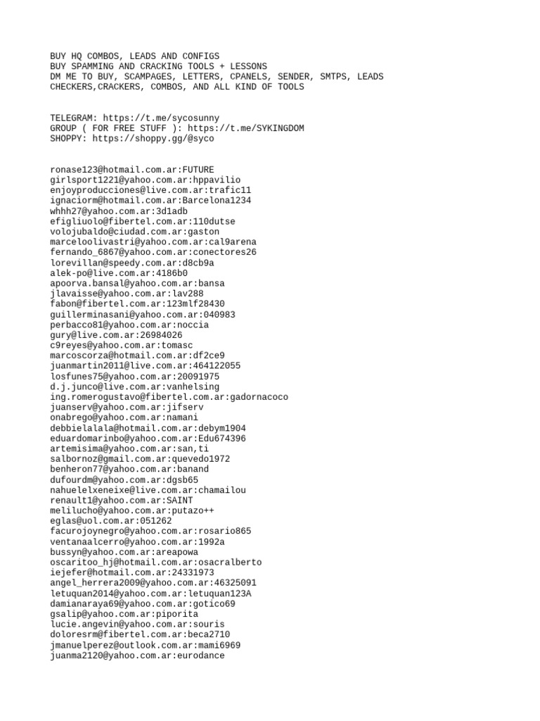 150K Argentina Fresh HQ Good Combolist | PDF | Computers 150K Argentina Fresh HQ Good Combolist | PDF | Computers