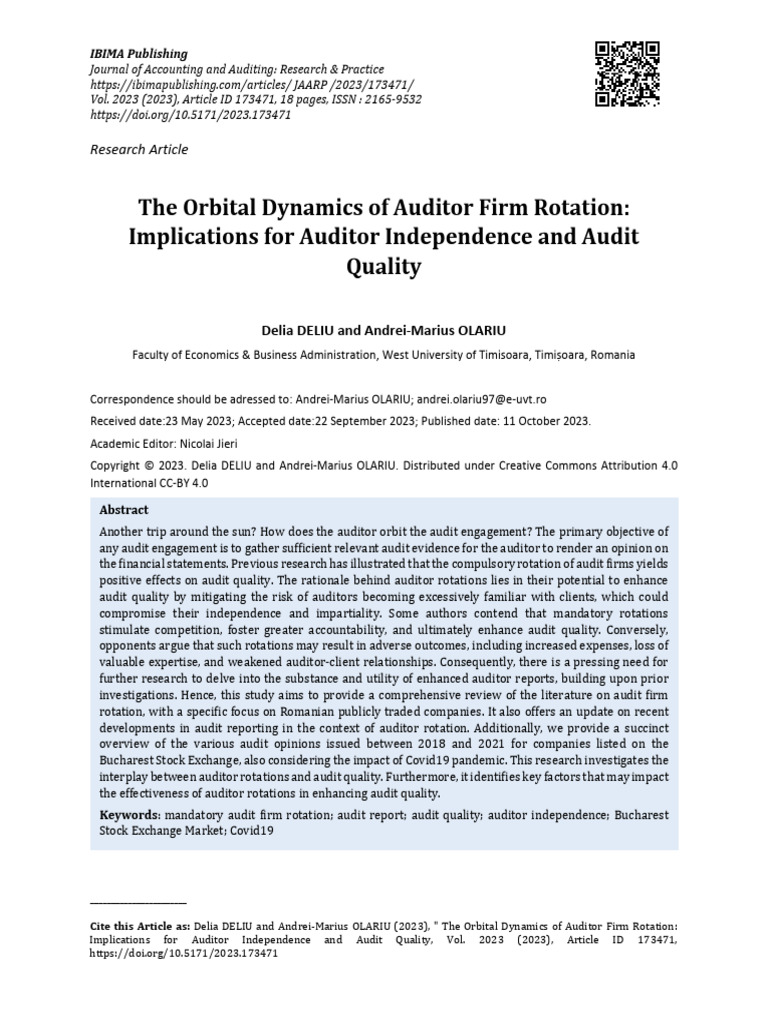 The Orbital Dynamics of Auditor Firm Rotation: Implications For Auditor Independence and Audit ...