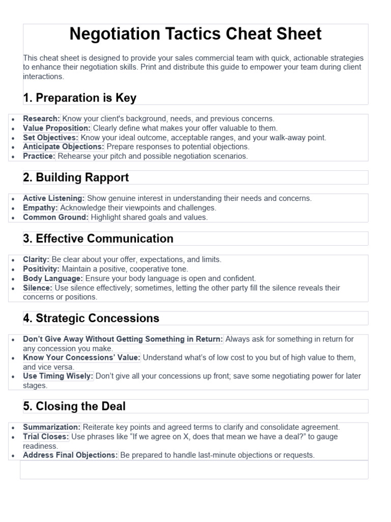Negotiation Tactics for Sales Teams | PDF | Negotiation | Sales