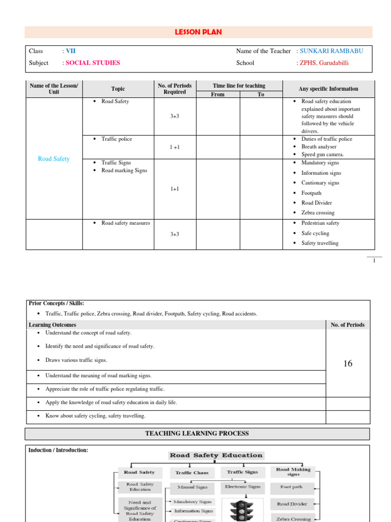 96620-Lesson Plan - 7th - Ss - Road Safety | PDF | Traffic | Traffic ...