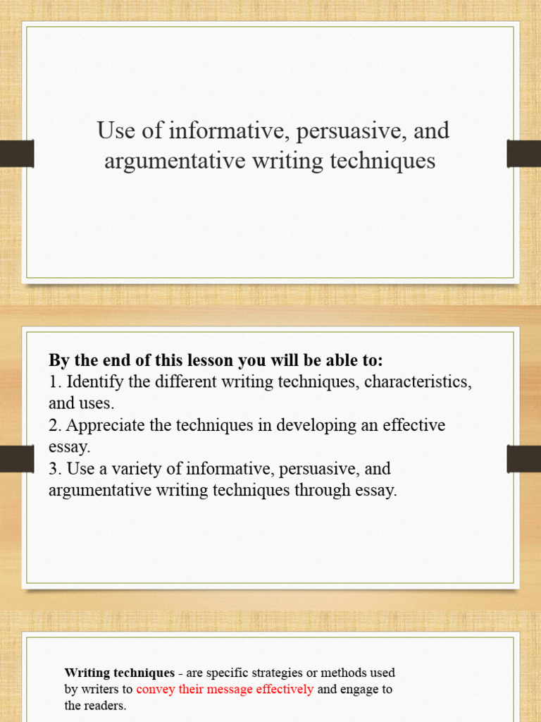 Writing Techniques: Informative, Persuasive, Argumentative | PDF ...