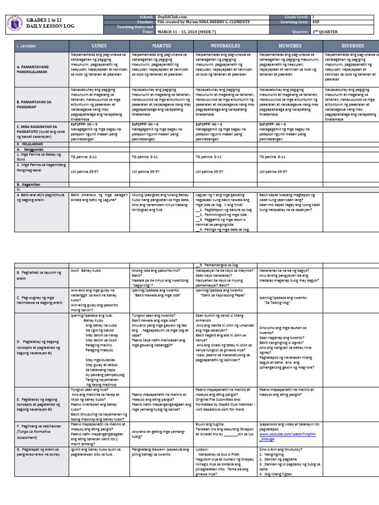 DLL - Esp 1 - Q3 - W7 | PDF