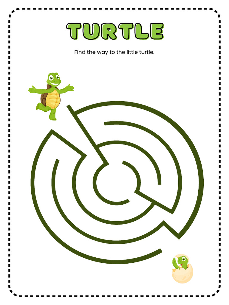 Green Cute Turtle Maze Worksheet | PDF