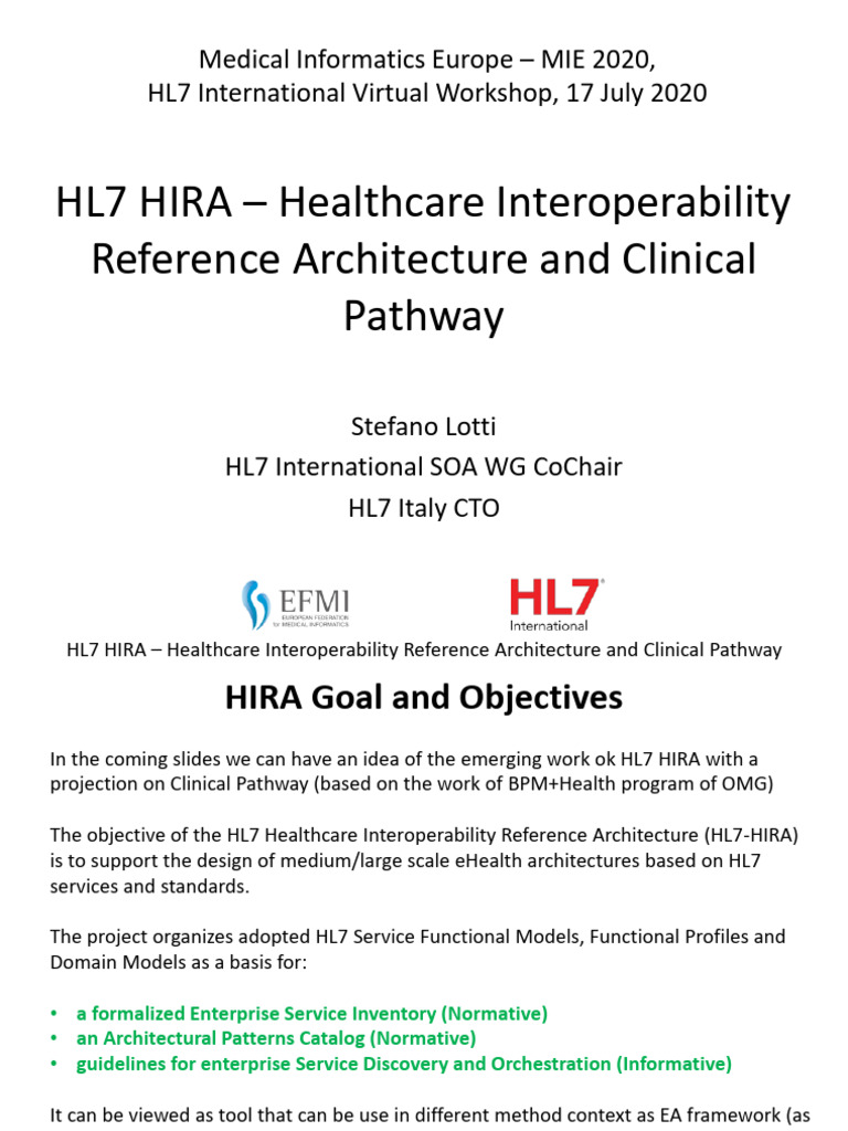 HL7 HIRA - Healthcare Interoperability Reference Architecture and Clinical Pathway | PDF ...