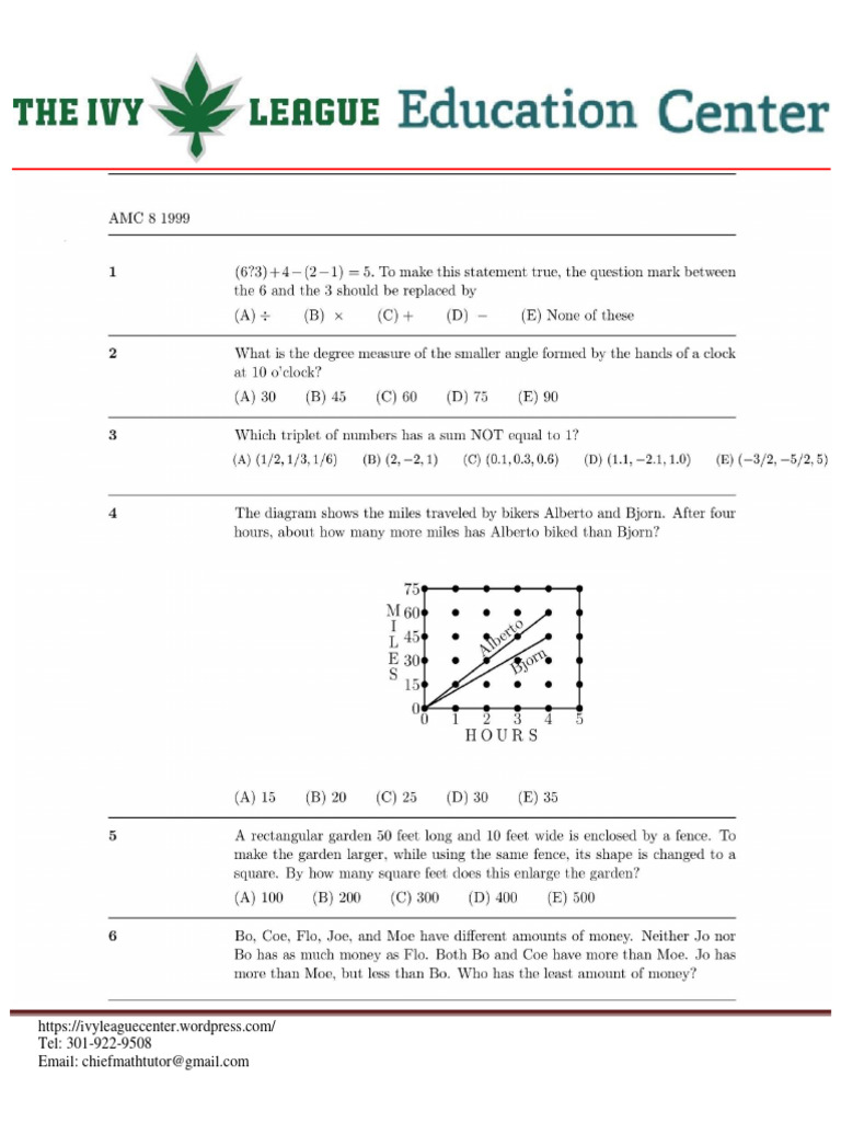 1999 AMC 8 Answer Key | PDF | Business