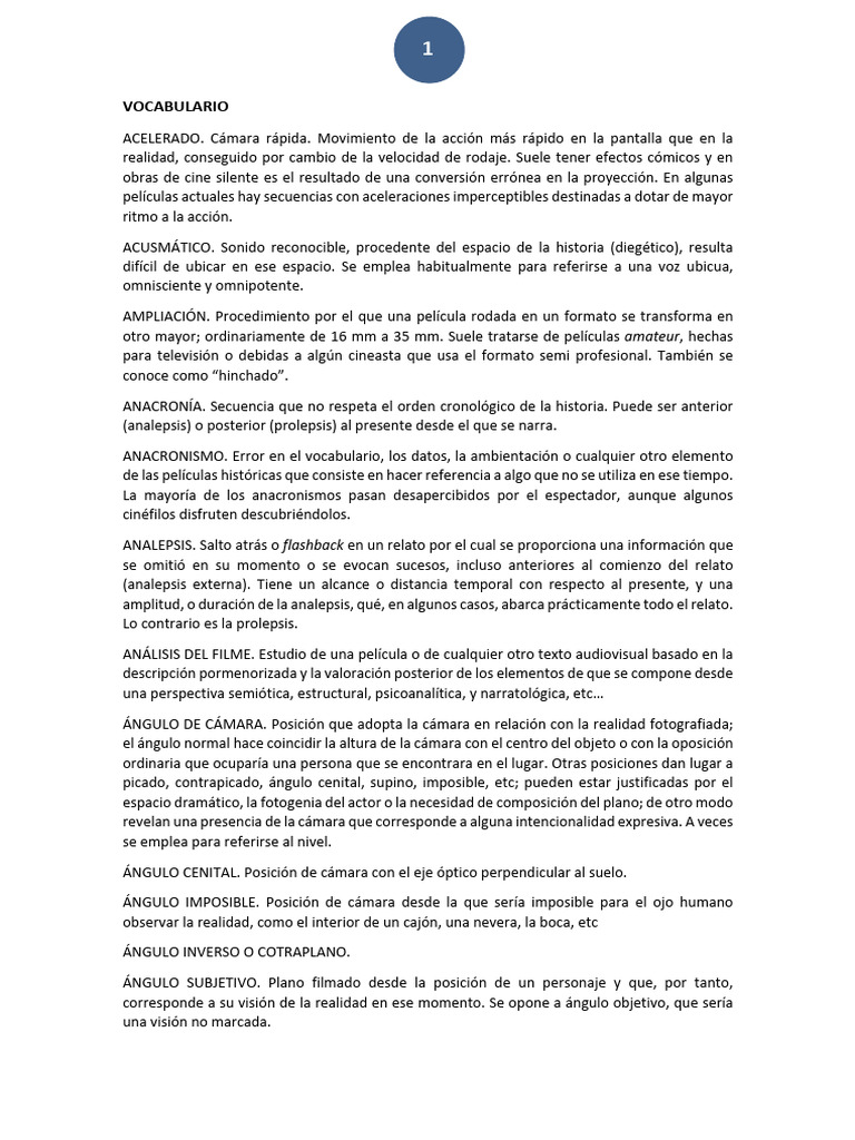 Vocabulario Fílmico | PDF | Narración | Cámara