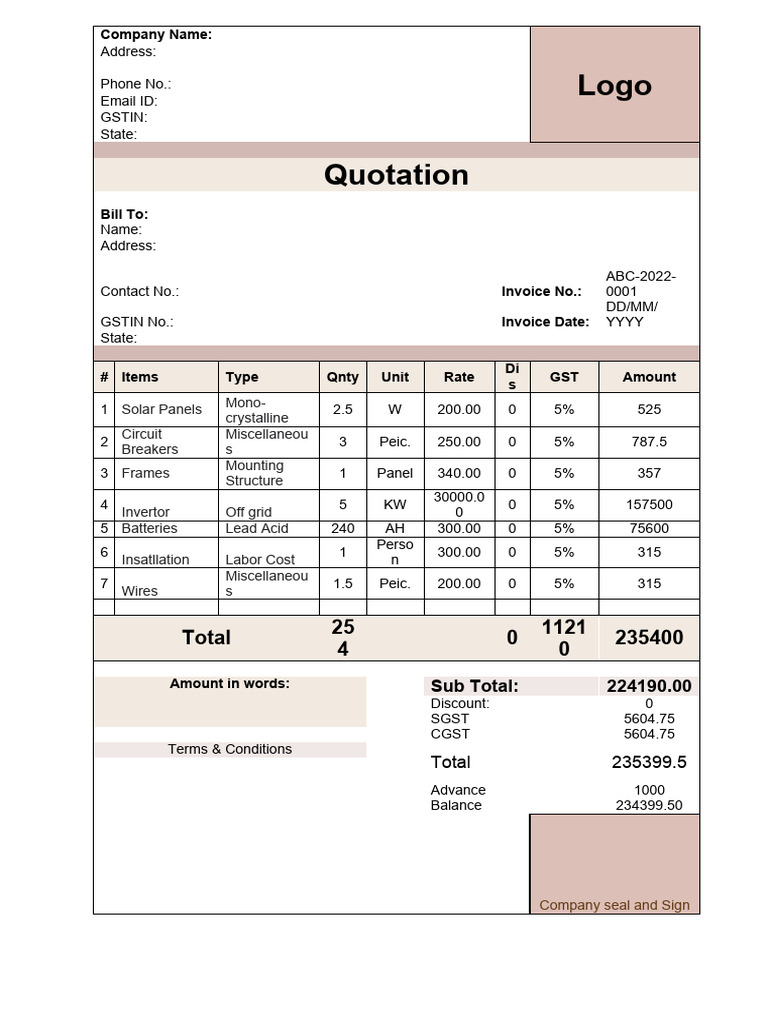 Solar Quotation Format 05 | PDF