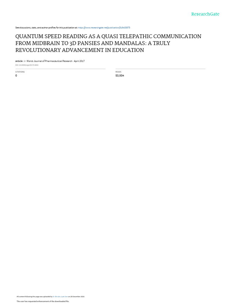 Quantum Speed Reading As A Quasi Telepathic Commun | PDF | Senses | Yoga