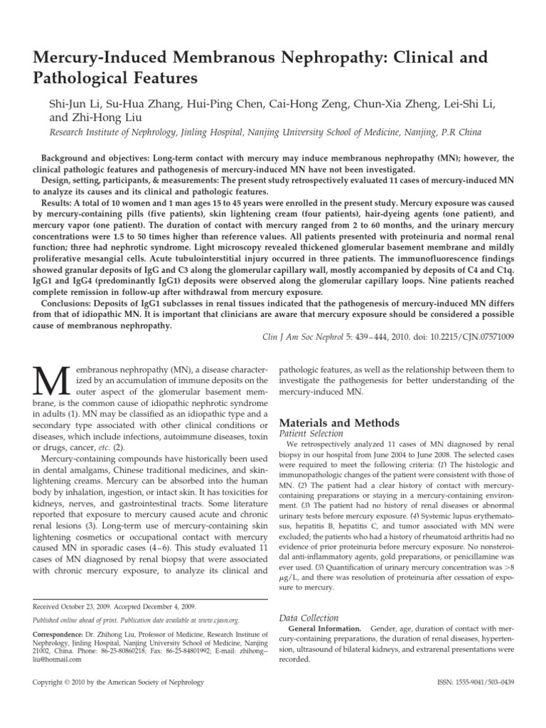 Mercury-Induced Membranous Nephropathy | PDF | Kidney Disease | Kidney