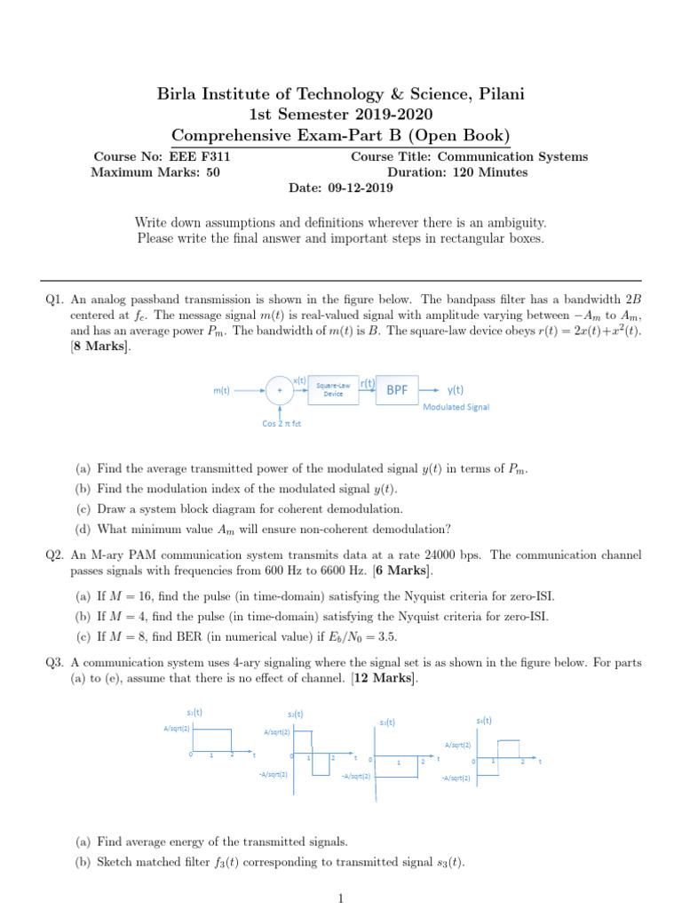 Comprehensive Exam19-20 PartB | PDF | Modulation | Bandwidth (Signal ...