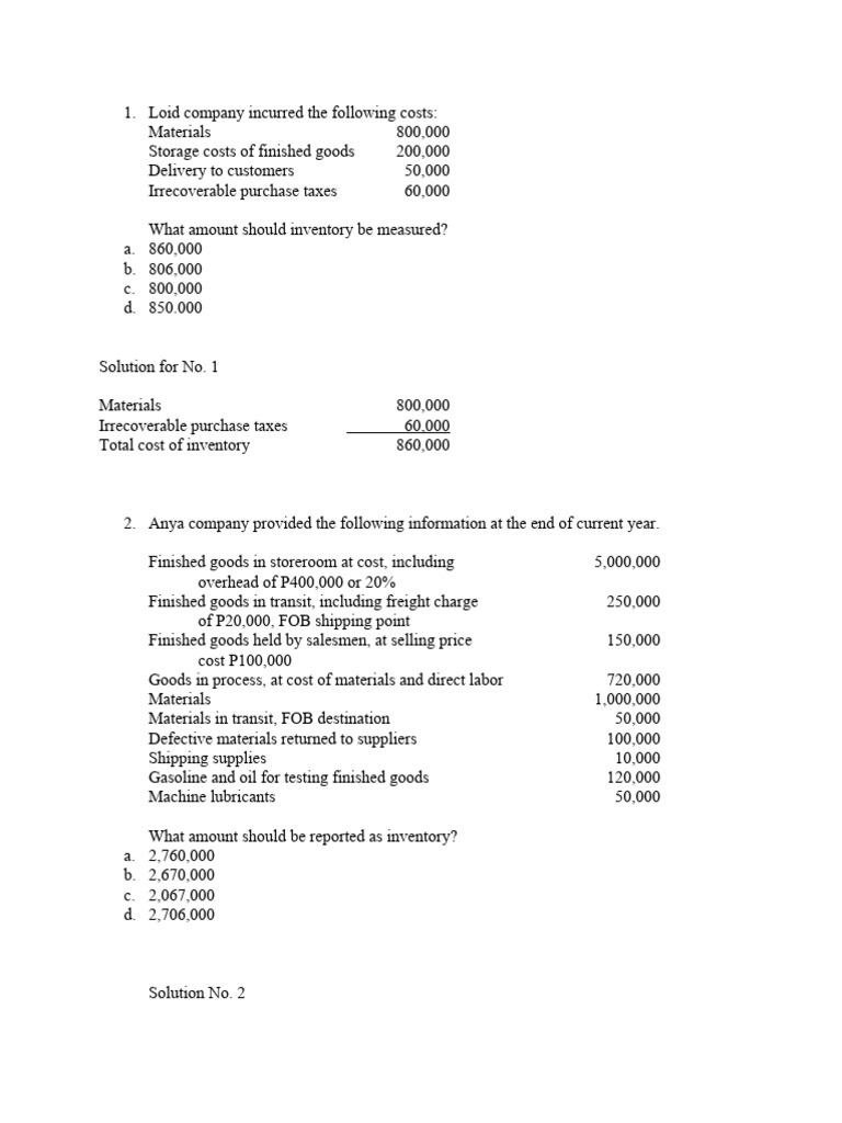 INVENTORY PROBLEMS AND CONCEPTS QUE and ANS | PDF | Cost Of Goods Sold ...