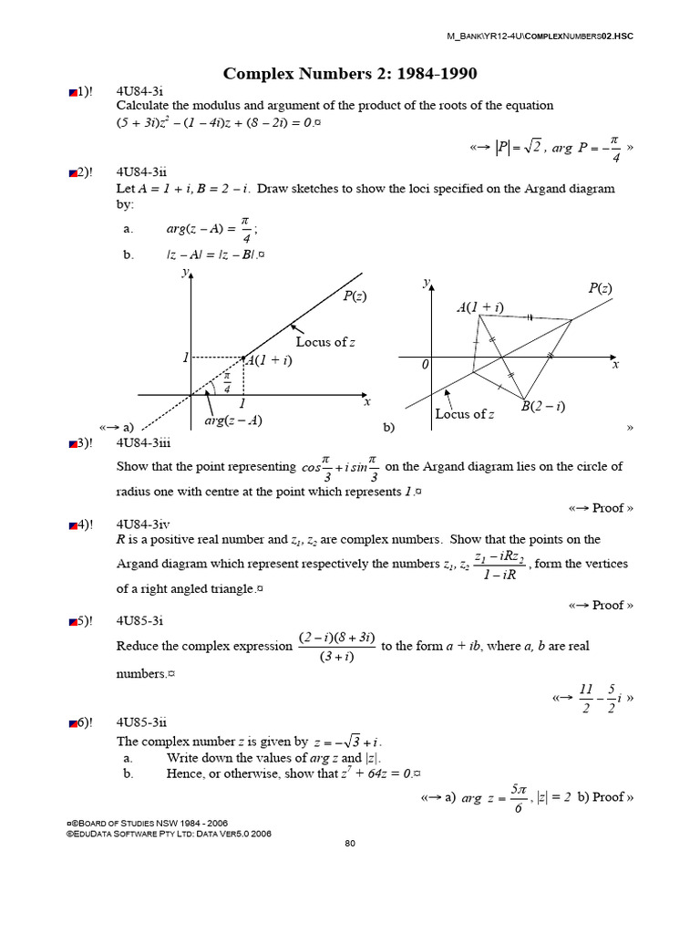 Complex02hsc | PDF | Complex Number | Circle