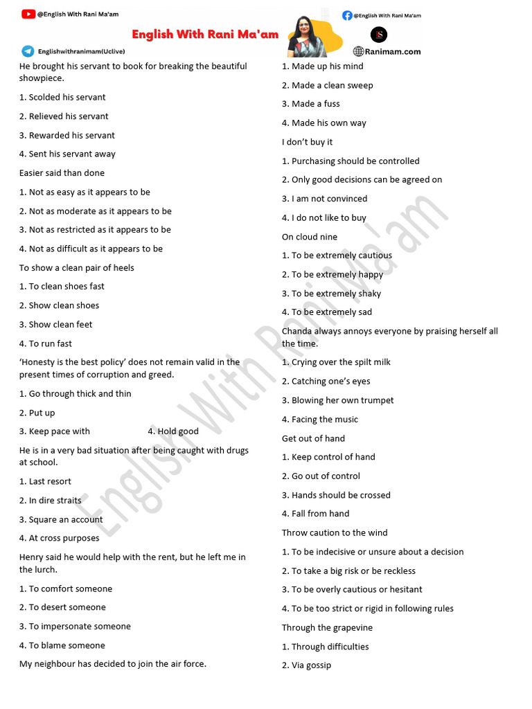 Idioms, One Word, Synonyms, Antonyms, & Spelling Errors PDF | PDF