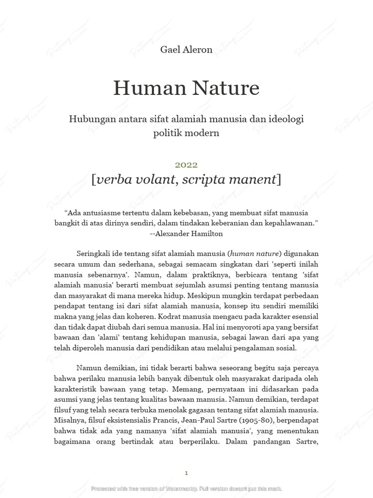 Patunggalimar - Human Nature | PDF | Filsafat