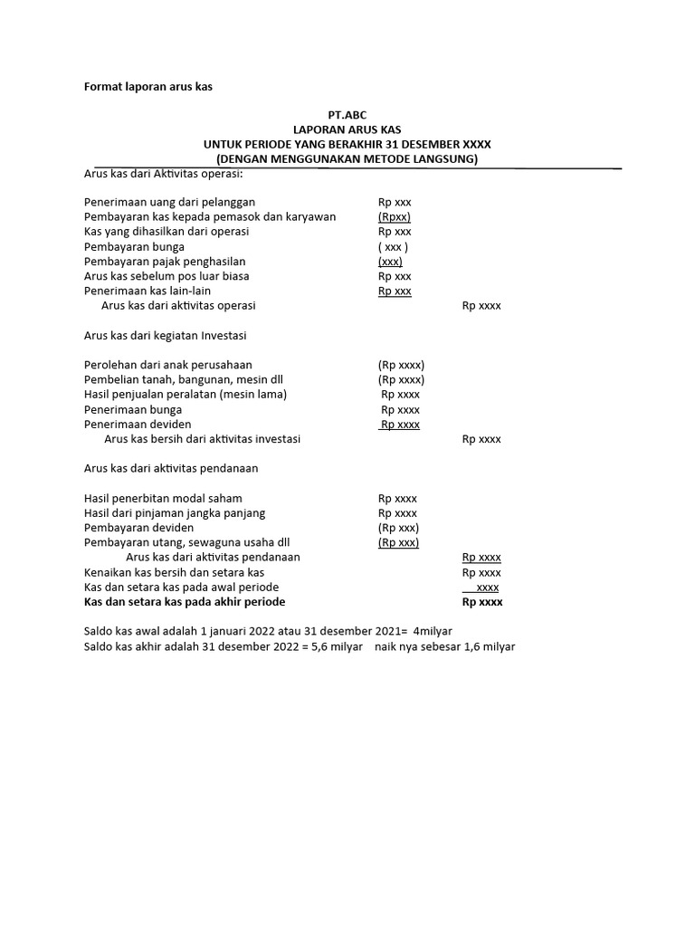 Format Laporan Arus Kas | PDF