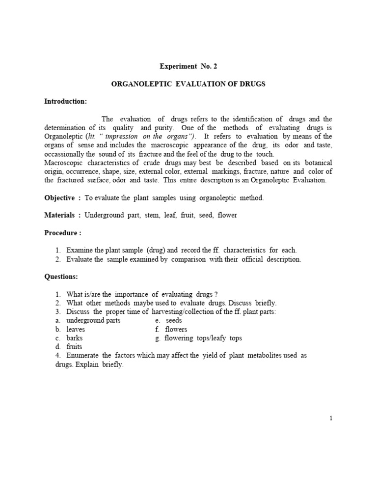 2 Organoleptic Evaluation of Drugs | PDF | Organisms | Botany