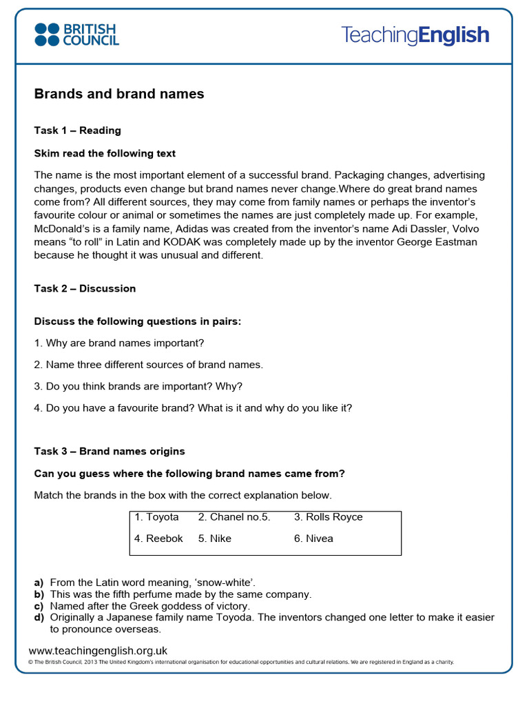 Brands and Brand Names Worksheet | PDF | Brand