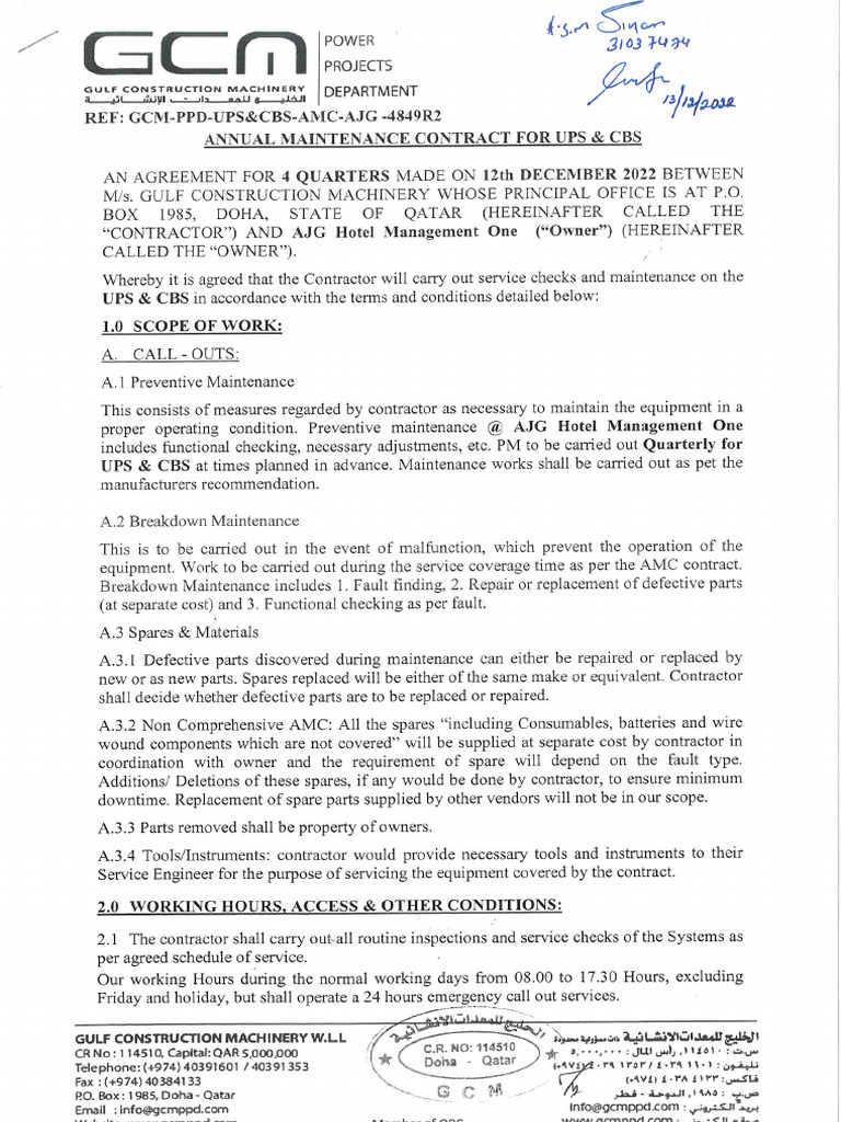 22 12 15 Acknowledgement - Ajg Hotel Management One - Contract | PDF