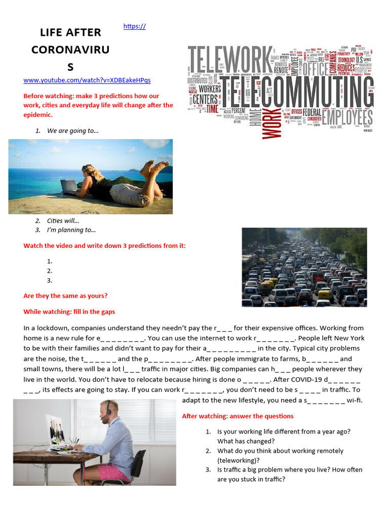 LIFE AFTER CORONAVIRUS - An Easy Video Worksheet - Elementary | PDF ...