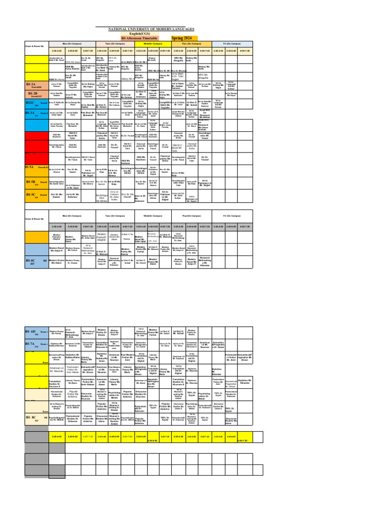 2024 Spring Semester BS Timetable-1 | PDF | Semiotics | Linguistics