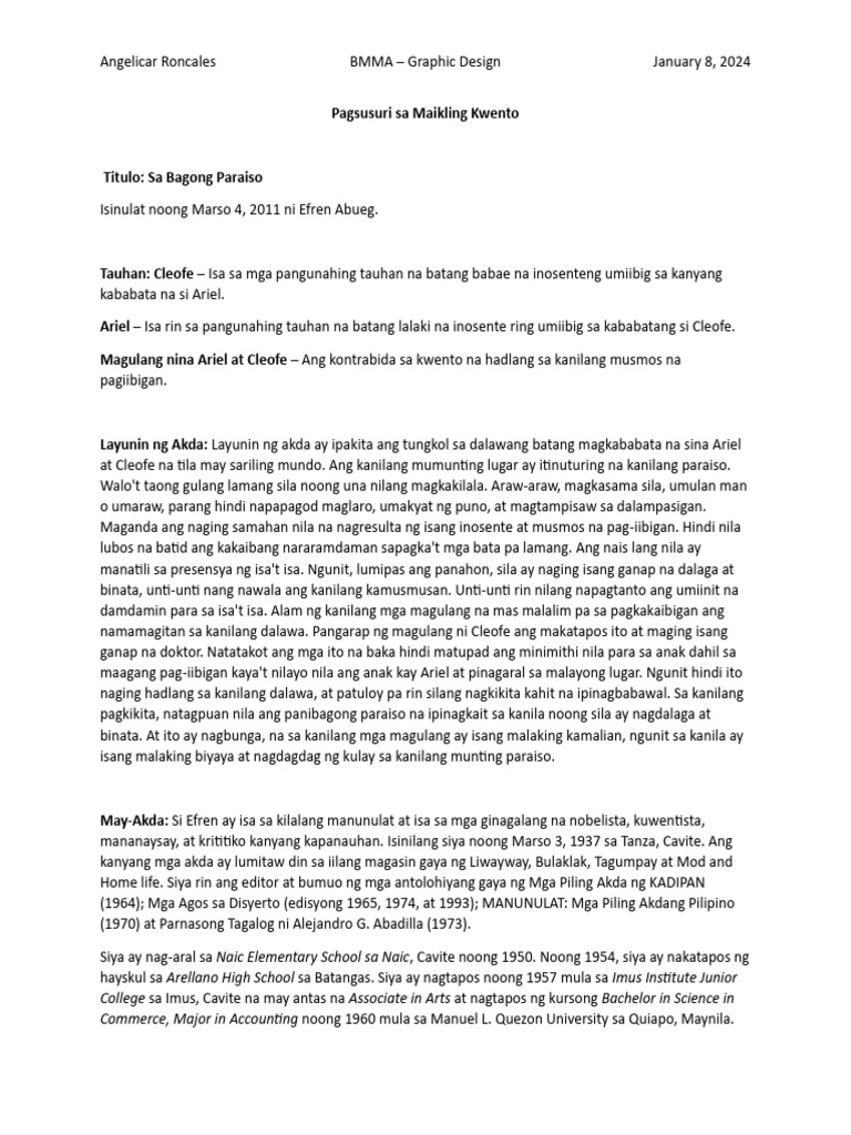 Pagsusuri Sa Maikling Kwento | PDF