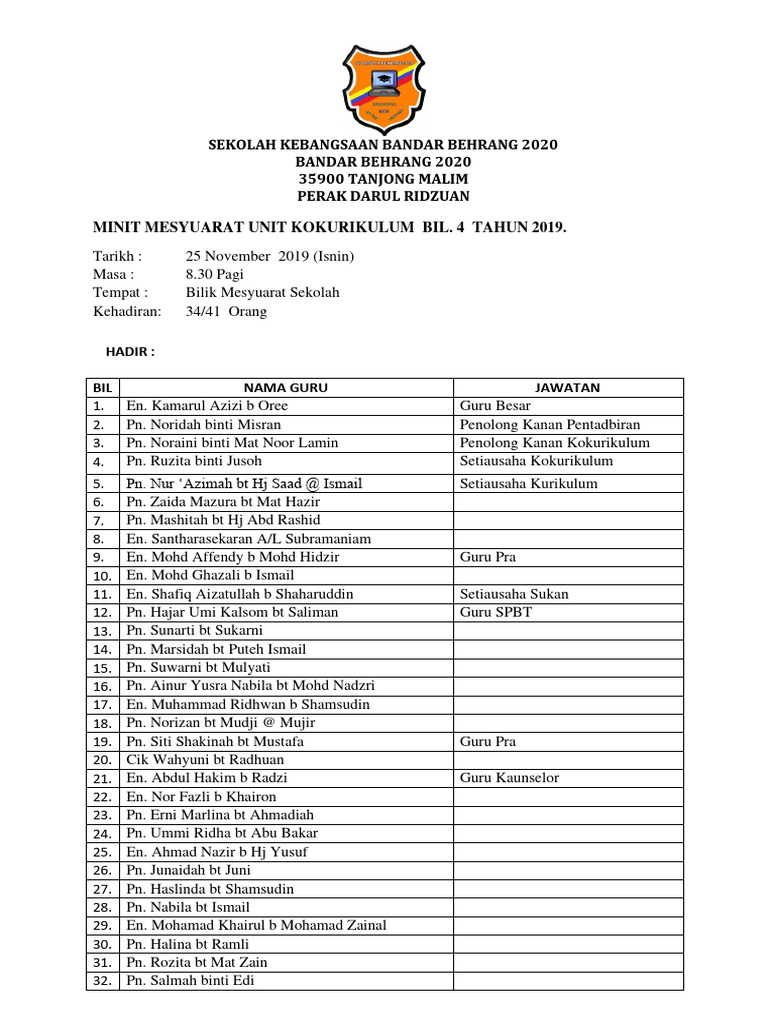 Minit Mesyuarat Koko Bil 4 2019 | PDF