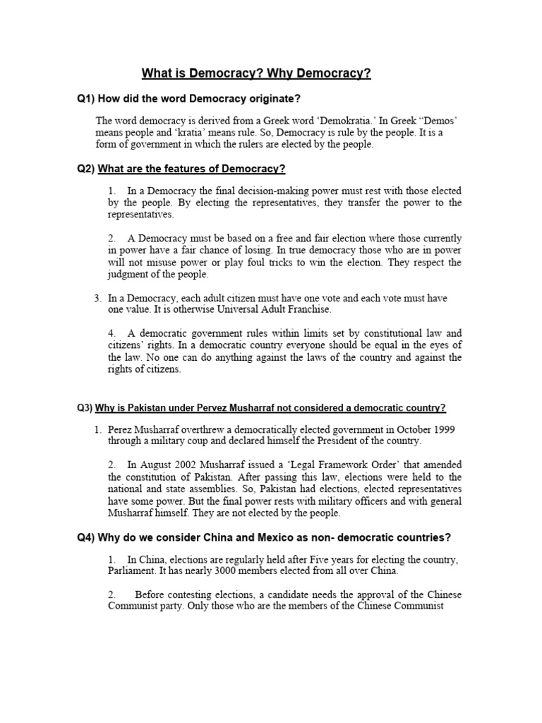 What Is Democracy, Why Democracy NOTES | PDF | Democracy | Political ...