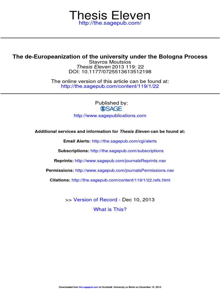 Moutsios - De-Europeanization of The University | PDF
