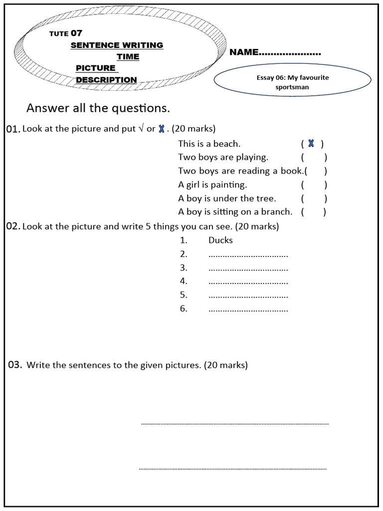 Tute 07 Sentence Writing, Picture Description, Time | PDF
