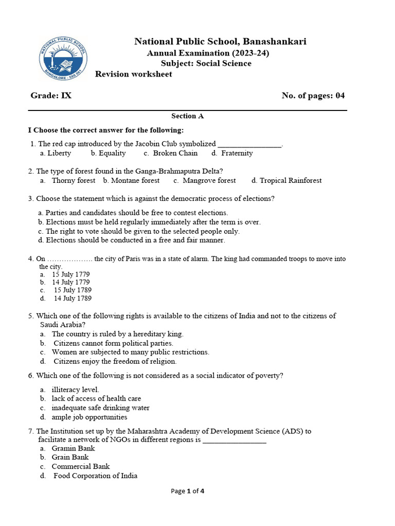 Grade 9 SST Annual Revision Worksheet | PDF | Nazi Germany | Poverty