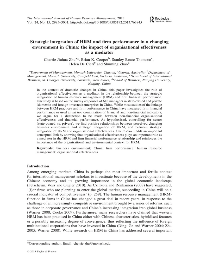 2013-IJHRM-strategic Integration of HRM | PDF | Human Resource ...