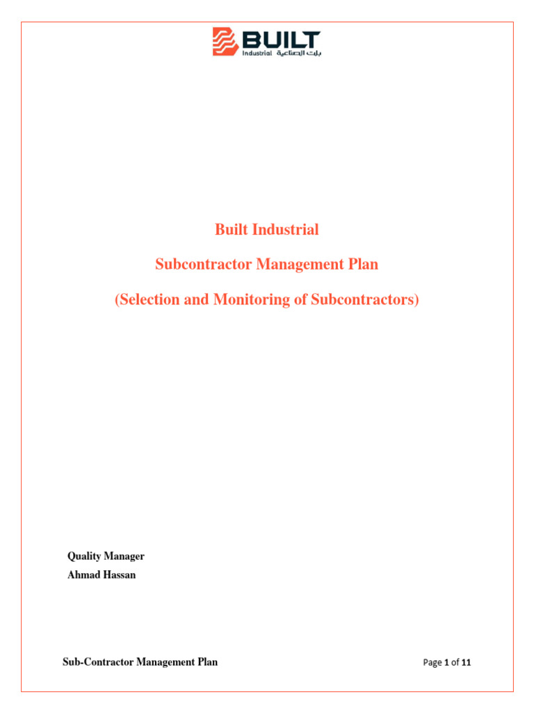 Sub-Contractor Management Plan | PDF | Business | Finance & Money ...