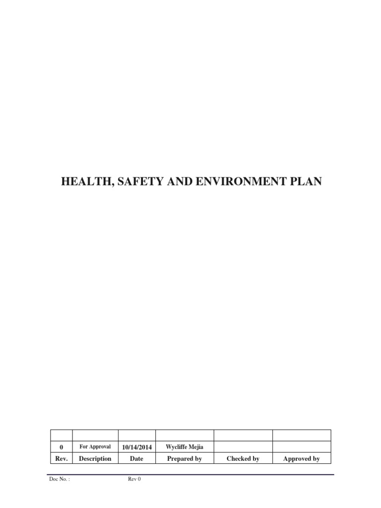 Health, Safety, and Environment Plan | PDF | Occupational Safety And ...