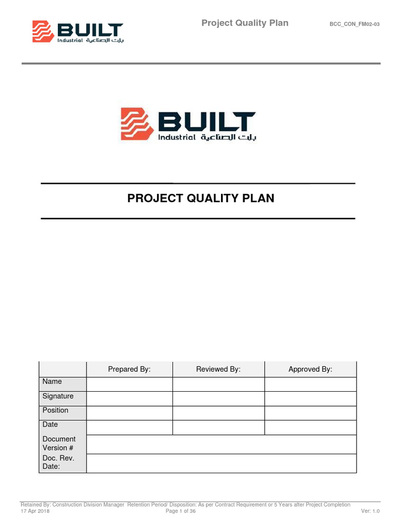 QUALITY PLAN | PDF | Quality Management | Quality Management System