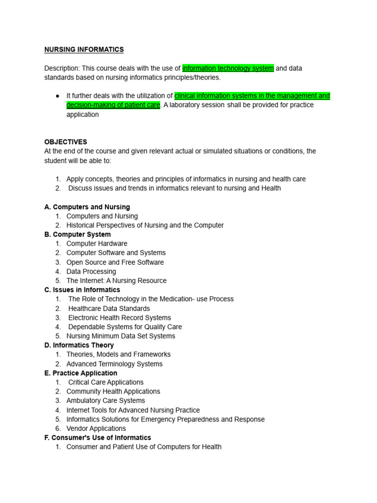 Nursing Informatics | PDF | Computer Data Storage | Health Informatics