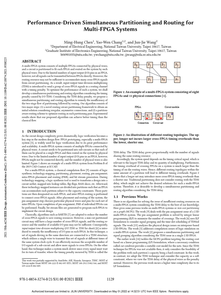 Performance Driven Simultaneous Partitioning And Routing For Multi Fpga Systems Pdf