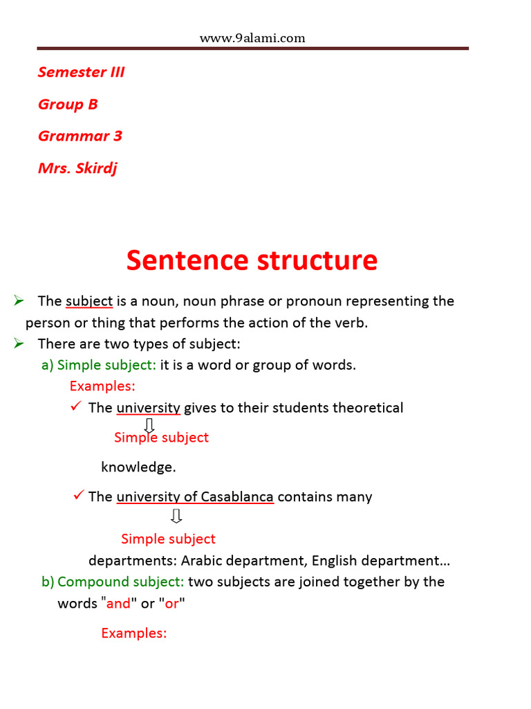Grammar-III-Sentence-structure | PDF | Verb | Subject (Grammar)