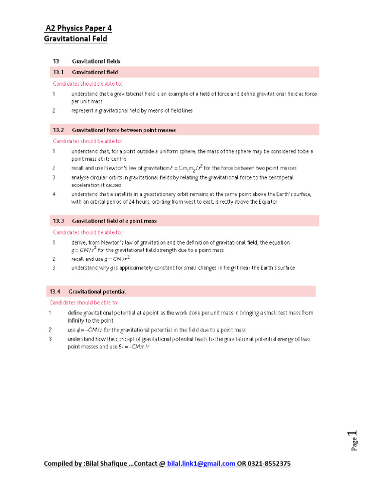 A2 Physics: Gravitational Field Guide | PDF | Physics | Motion (Physics)