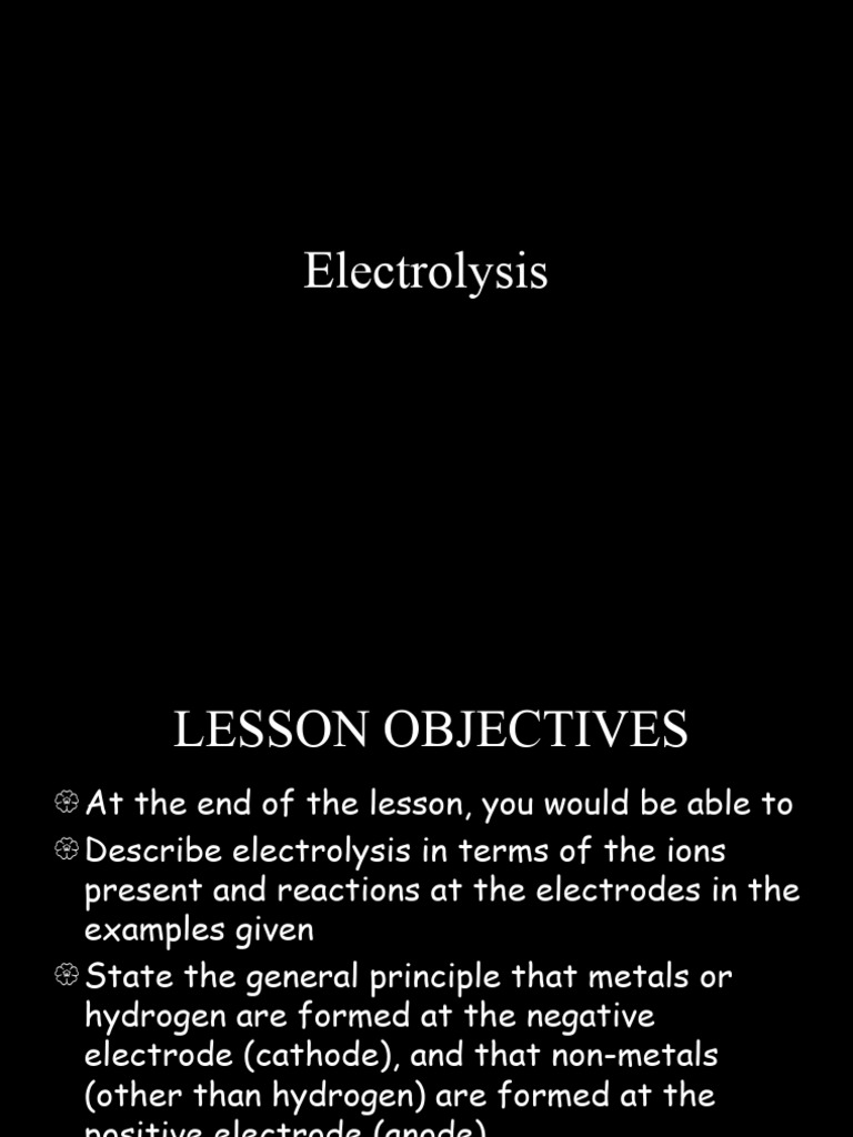 Chemistry - Electrolysis | PDF | Ion | Anode